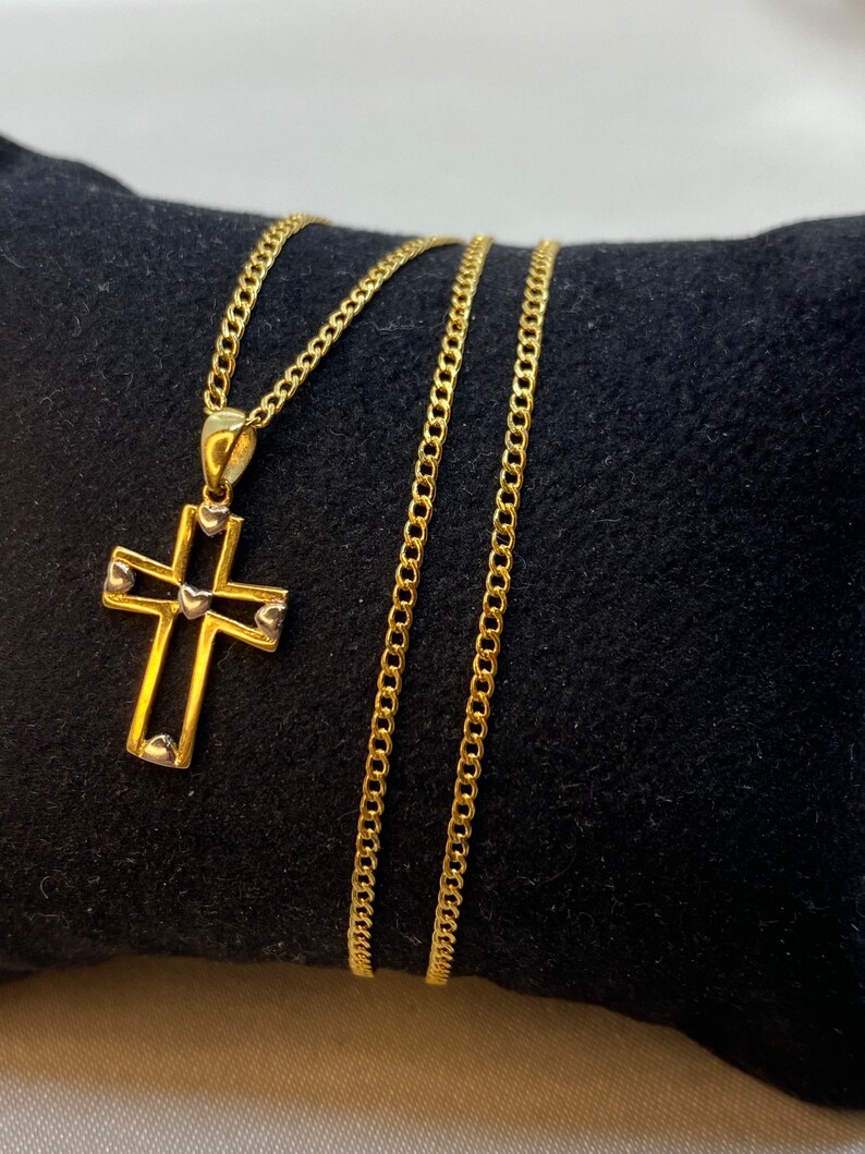 18k Real Gold Cross Necklace With Curb Chain so Shiny and Durable,19.5 ...