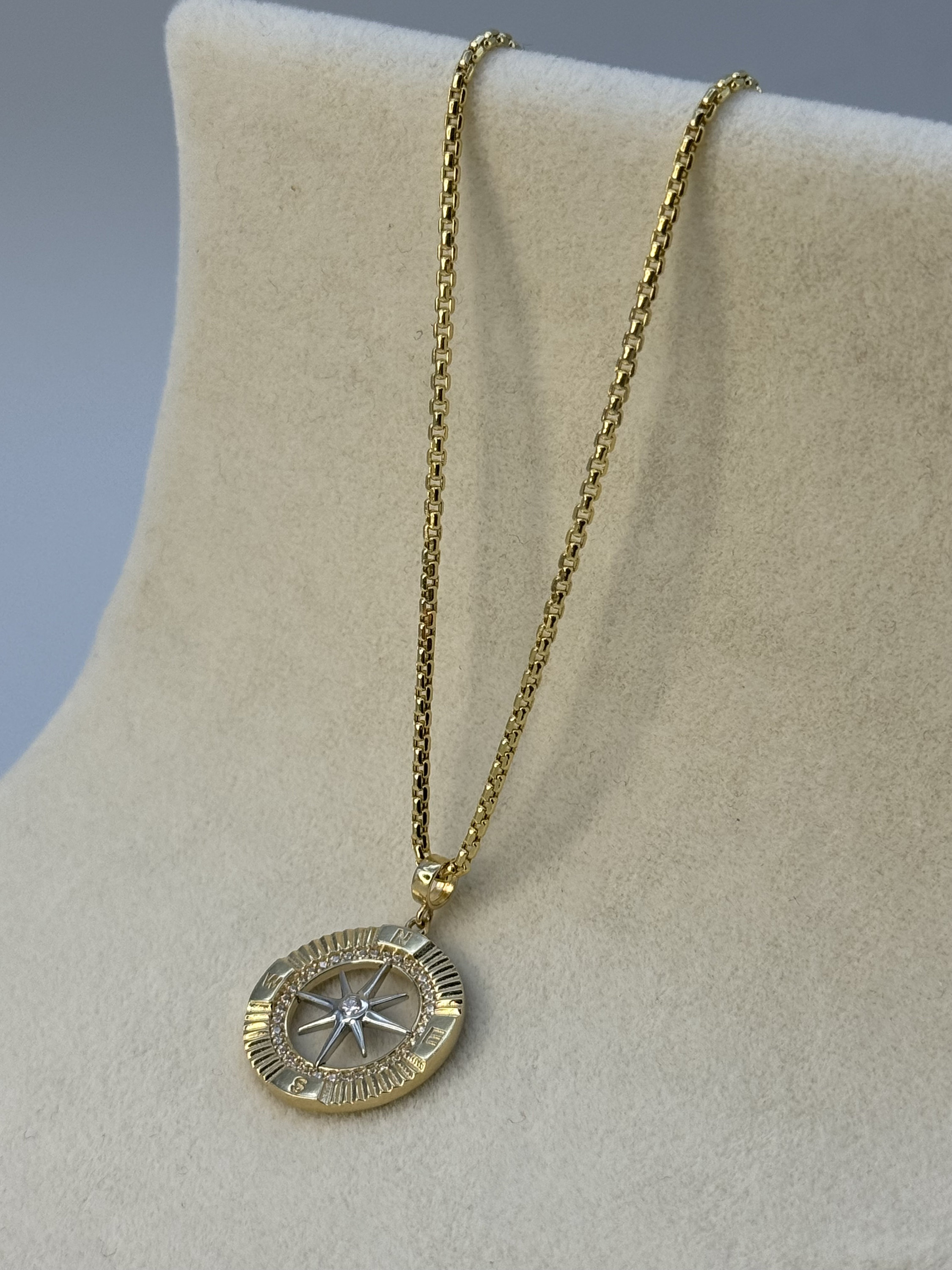 14K Solid Gold Compass Necklace, Compass Jewelry, Solid Gold Necklace ...