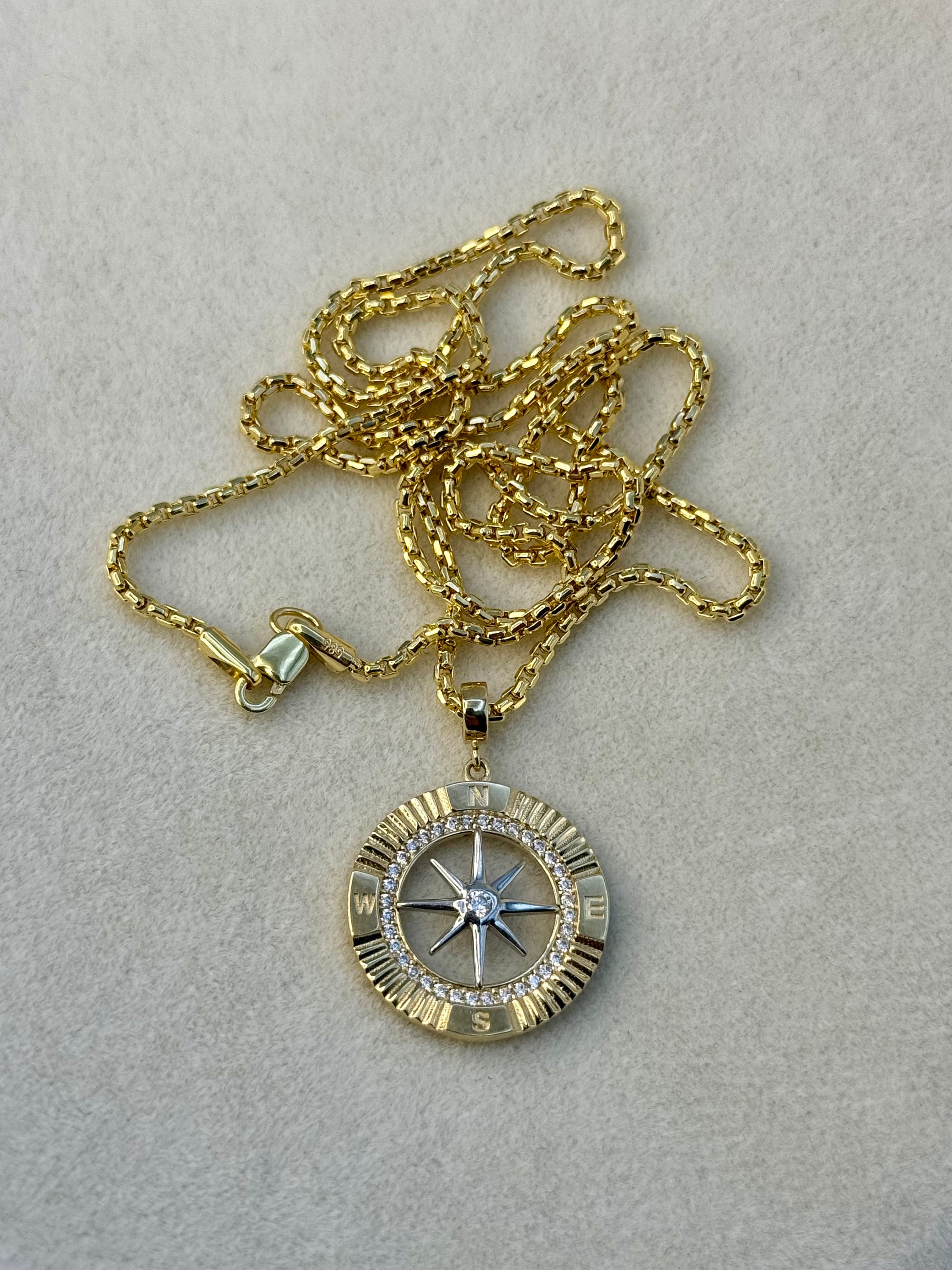 14K Solid Gold Compass Necklace, Compass Jewelry, Solid Gold Necklace ...
