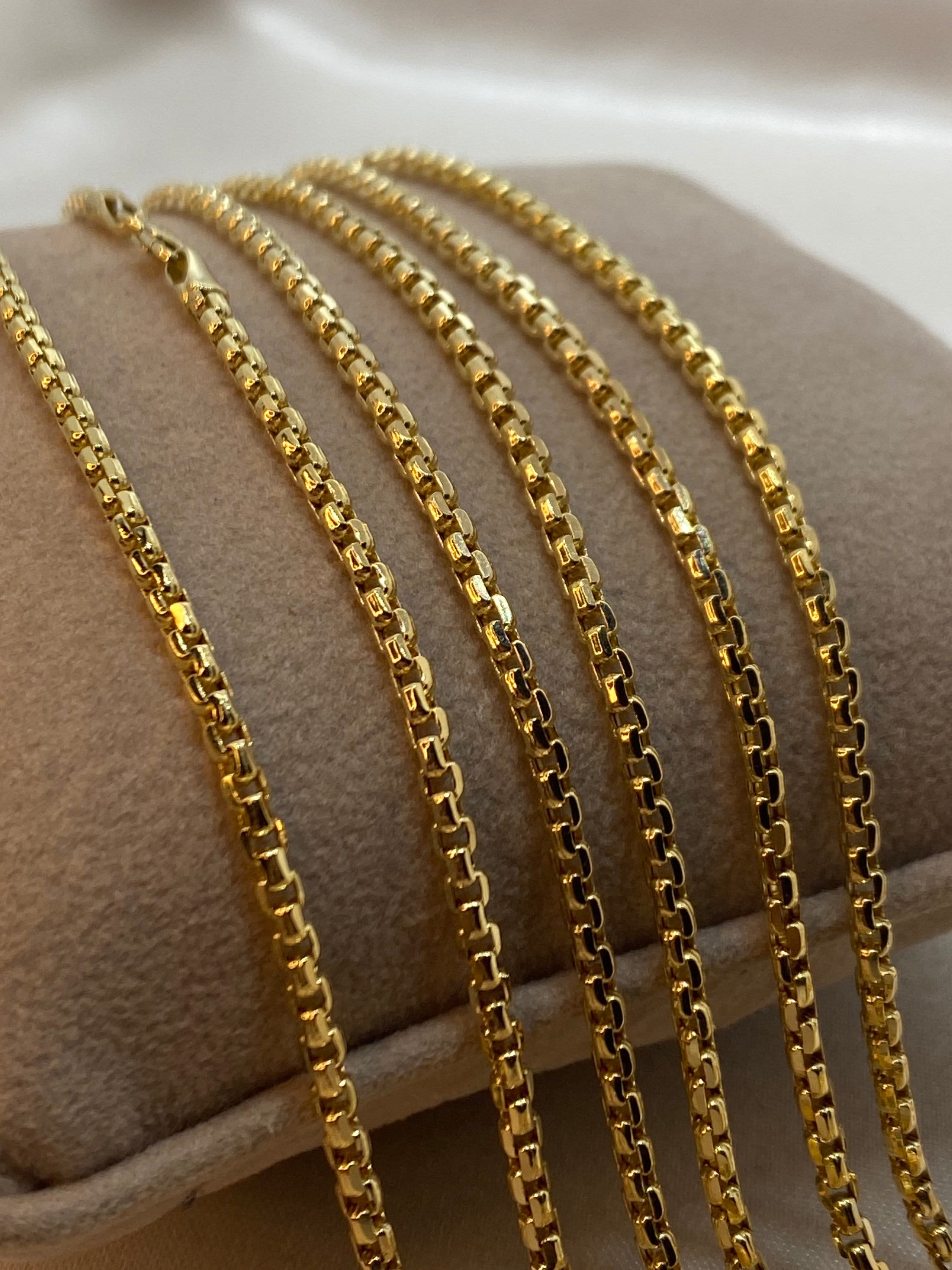 14K Solid Gold Round Box Chain Necklace18 - Etsy