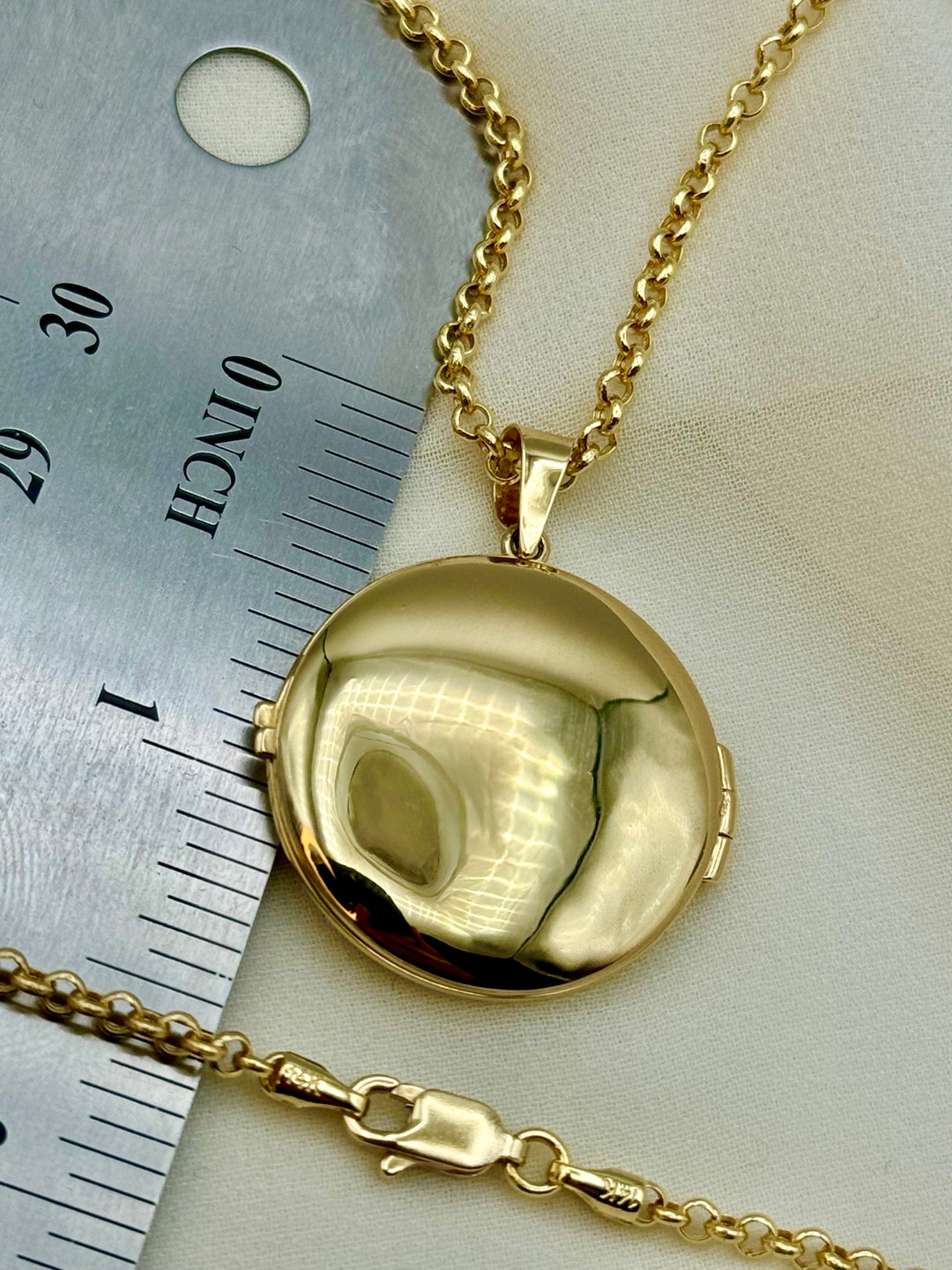 14k Solid Gold Locket Necklace With 21.5” Rolo Chain ,2 Mm Gold Locket ...