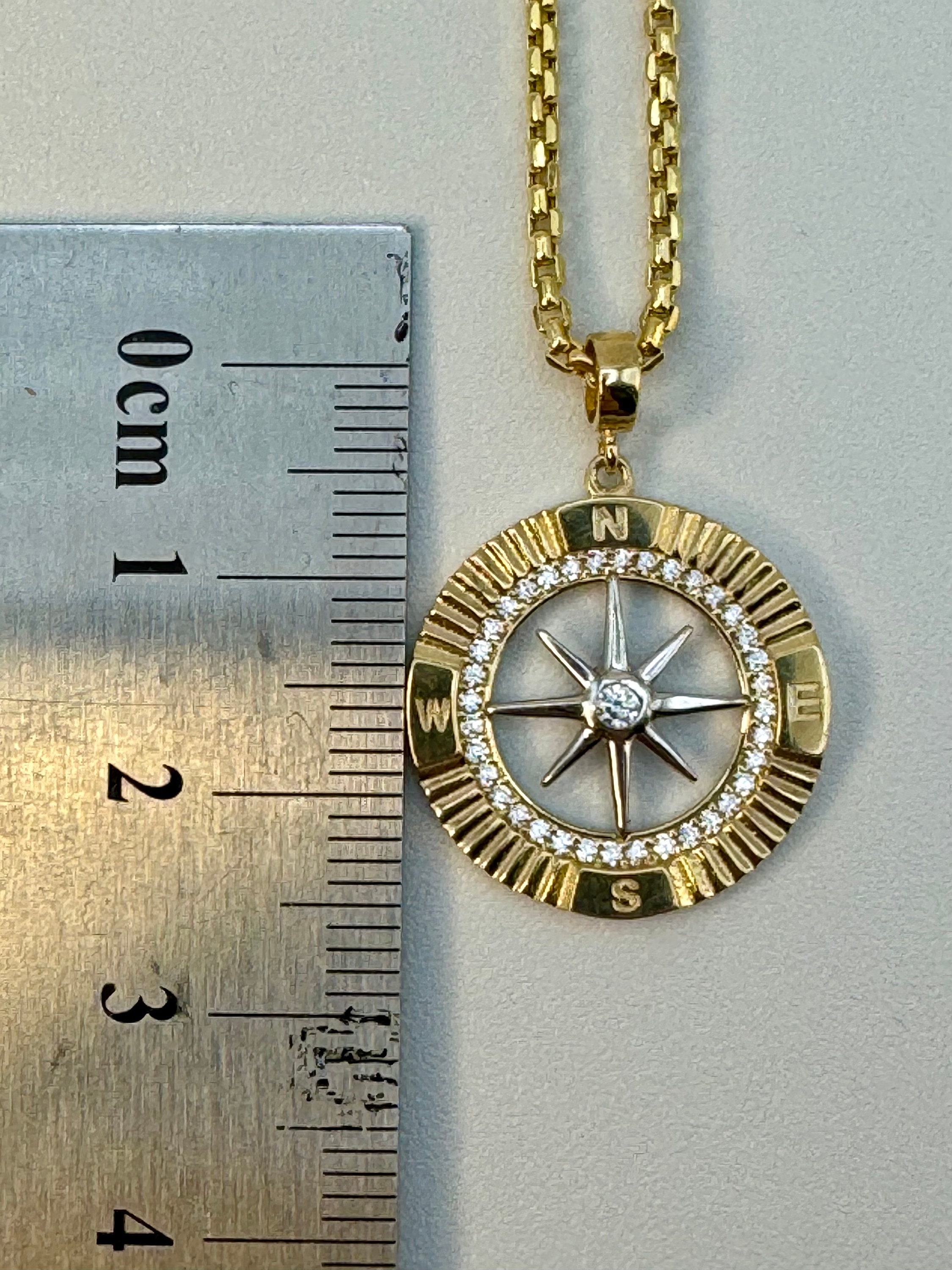 14K Solid Gold Compass Necklace, Compass Jewelry, Solid Gold Necklace ...