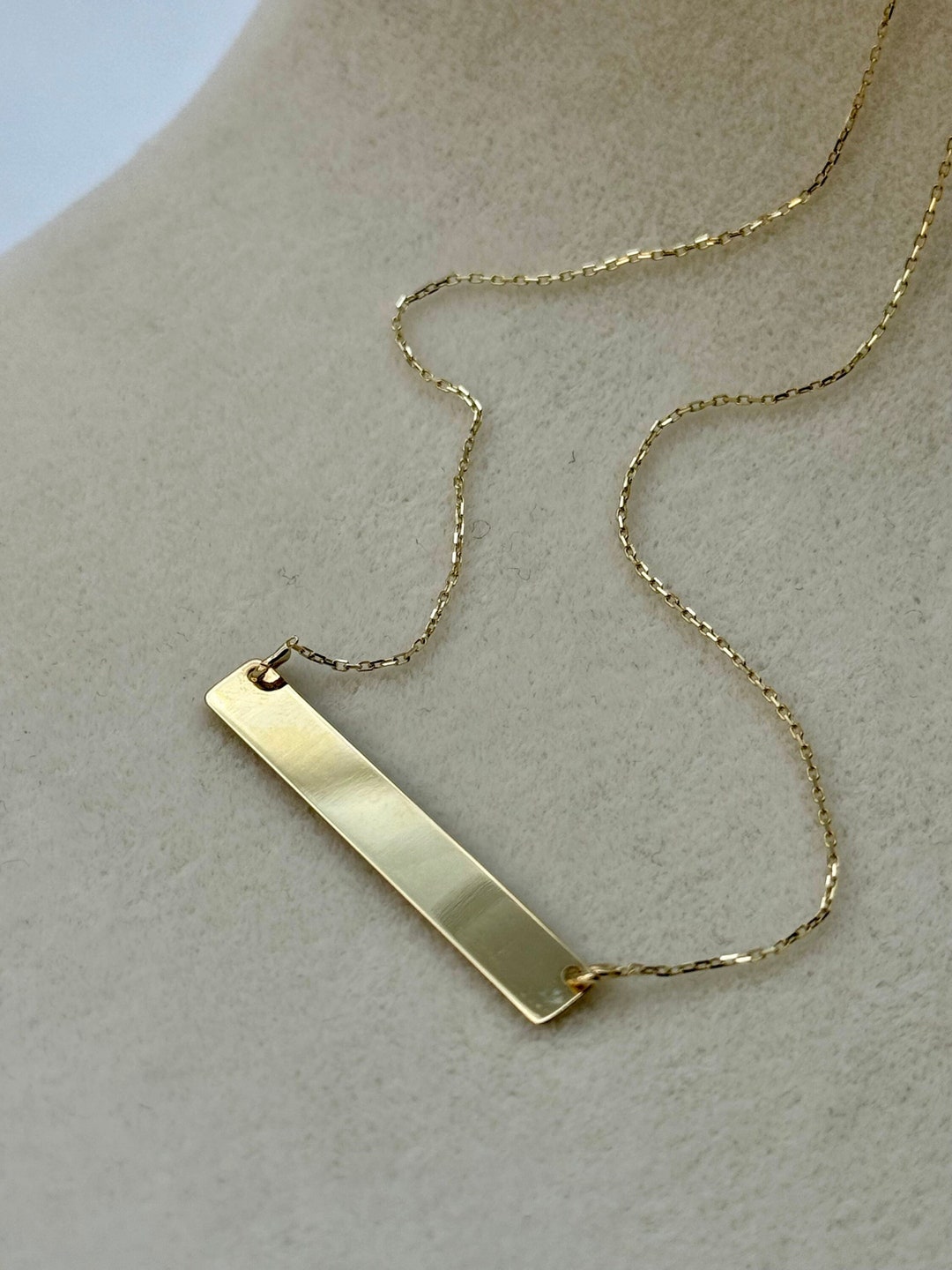 14K Solid Gold Bar Necklace, Gift, Gold Necklace, Custom Bar Necklace ...