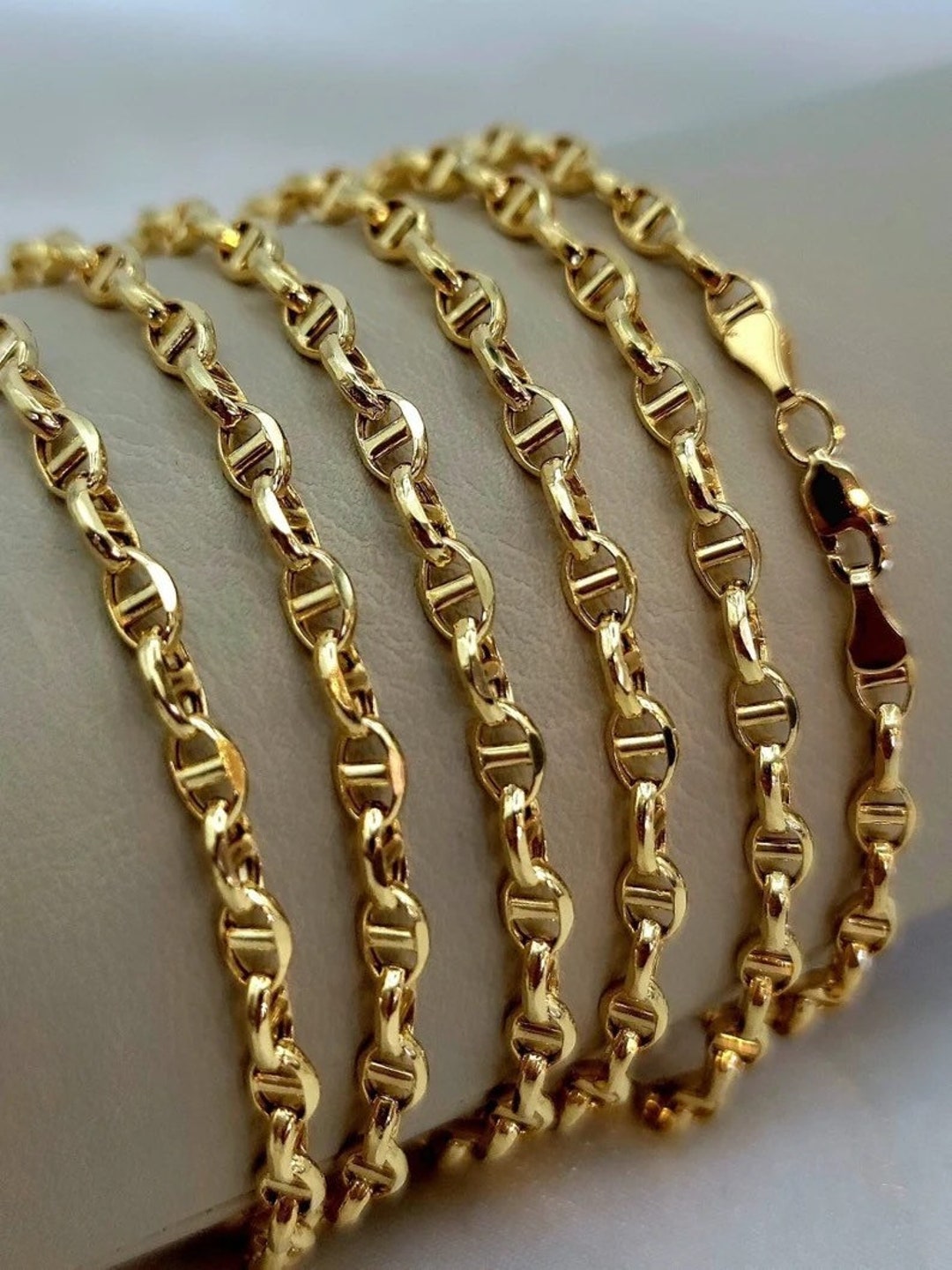 18k Real Gold Anchor Chain Necklace: 4mm Mariner Style - Etsy