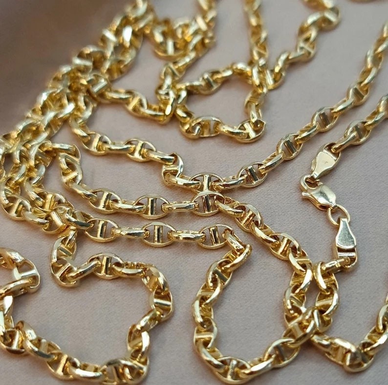 18k Real Gold ANCHOR CHAIN Necklace 4mm ,mariner Gold Chain, Mariner ...