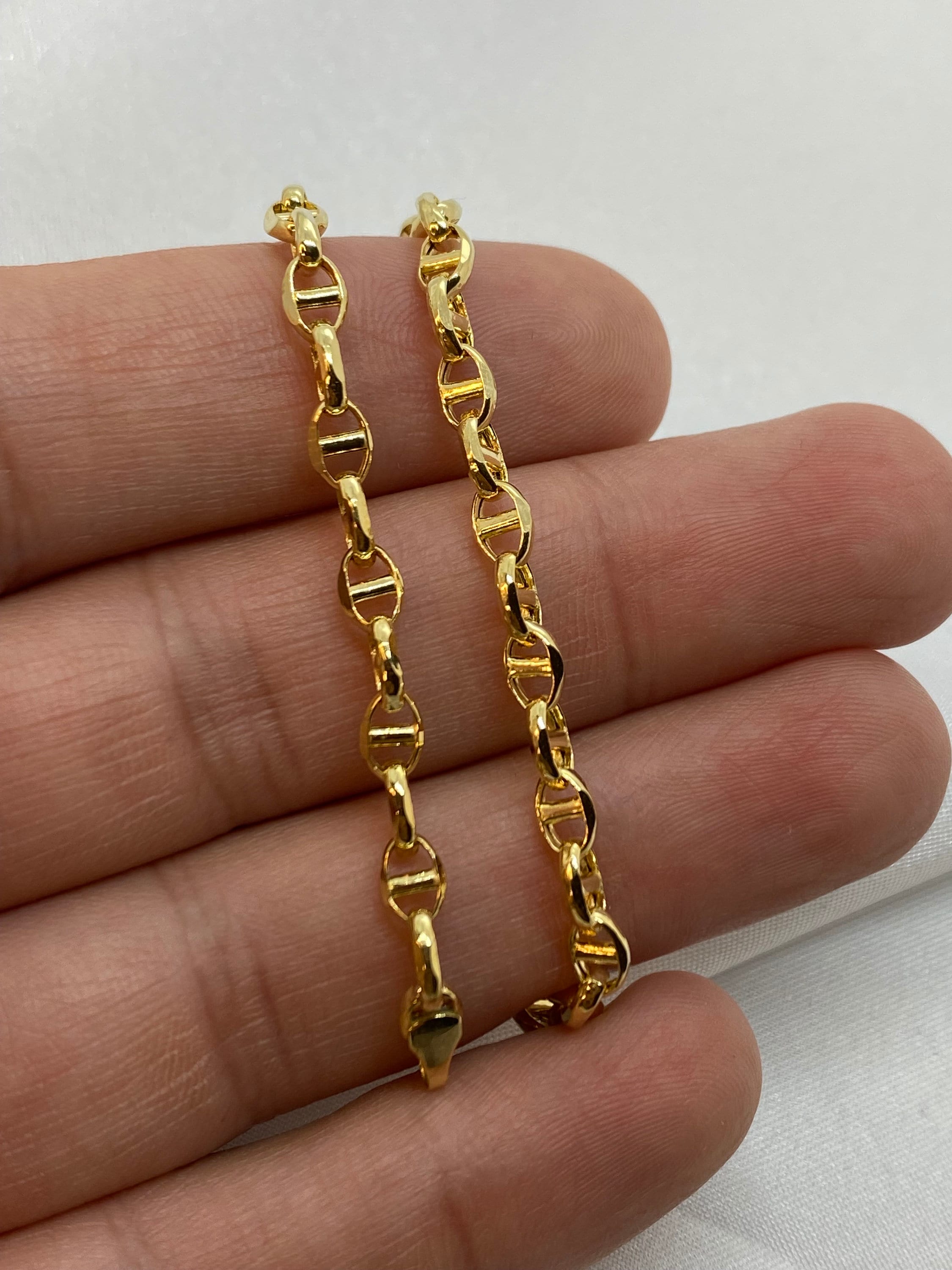 18k Real Gold ANCHOR CHAIN Bracelet 4mm ,mariner Gold Bracelet, Mariner ...