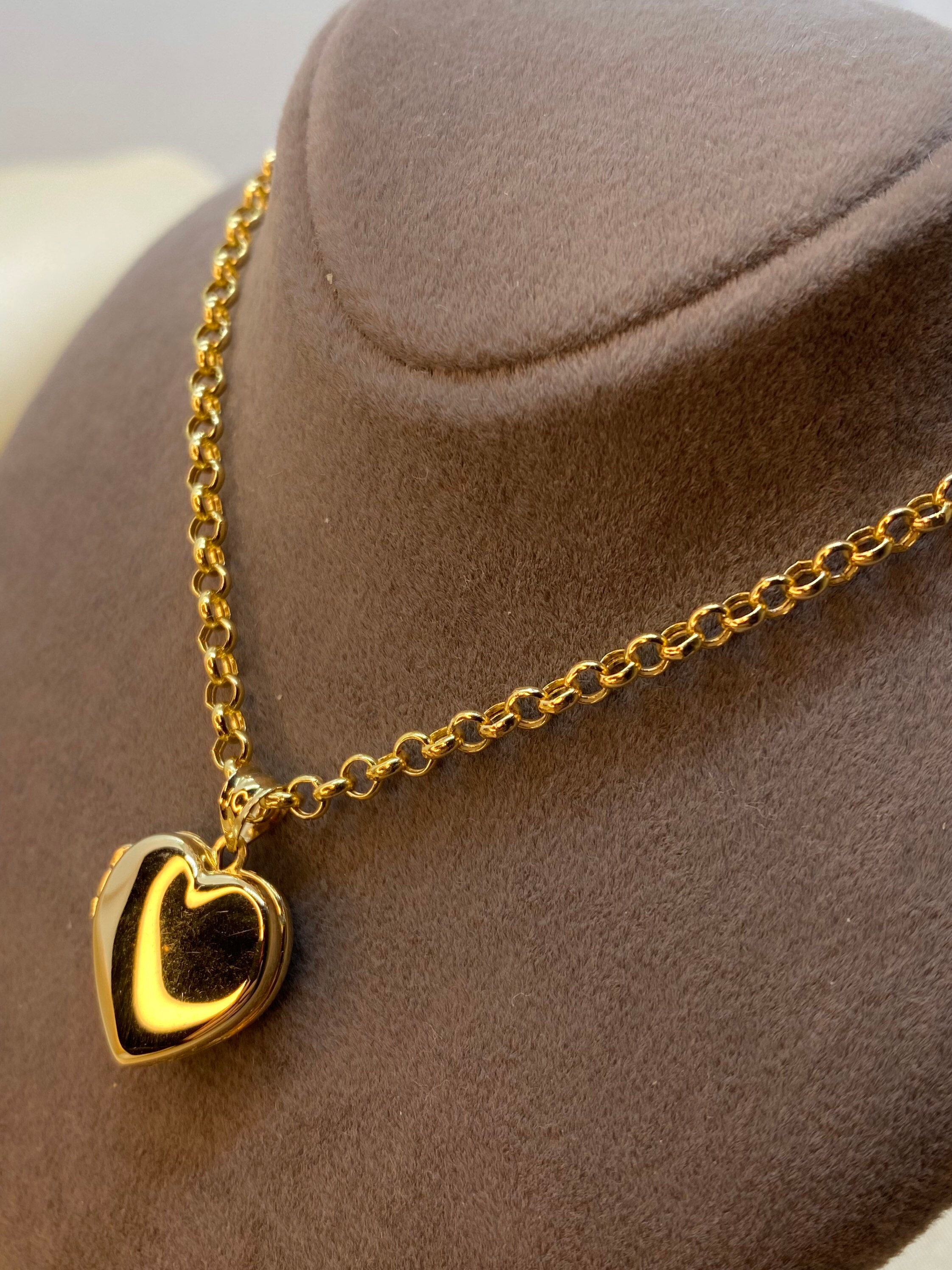 14k Solid Gold Heart Locket Necklace With Rolo Chain - Etsy