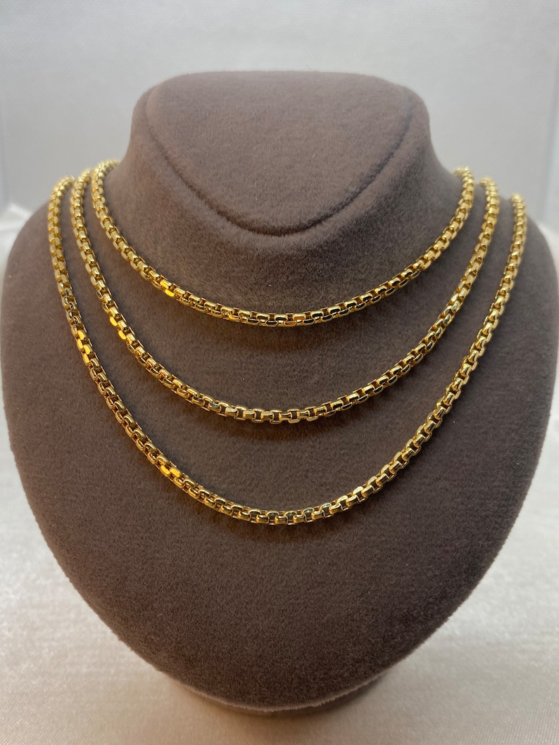 14K Solid Gold Round Box Chain Necklace18 - Etsy
