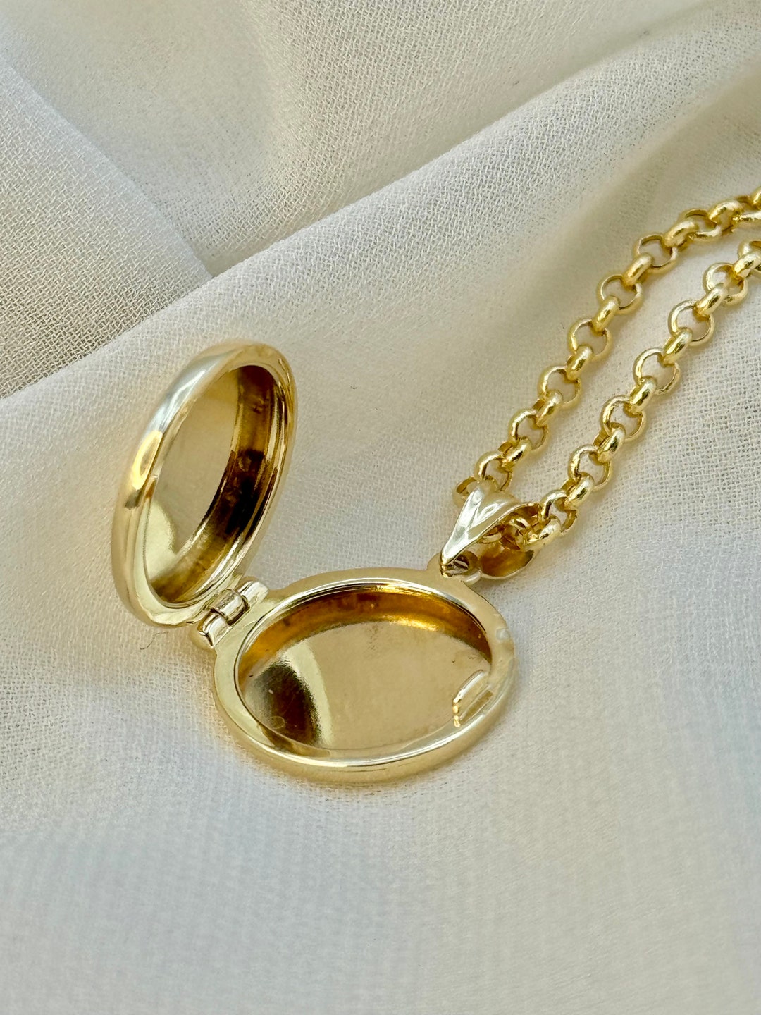 14k Solid Gold Locket Necklace With Rolo Chain (21 Inch) - Etsy