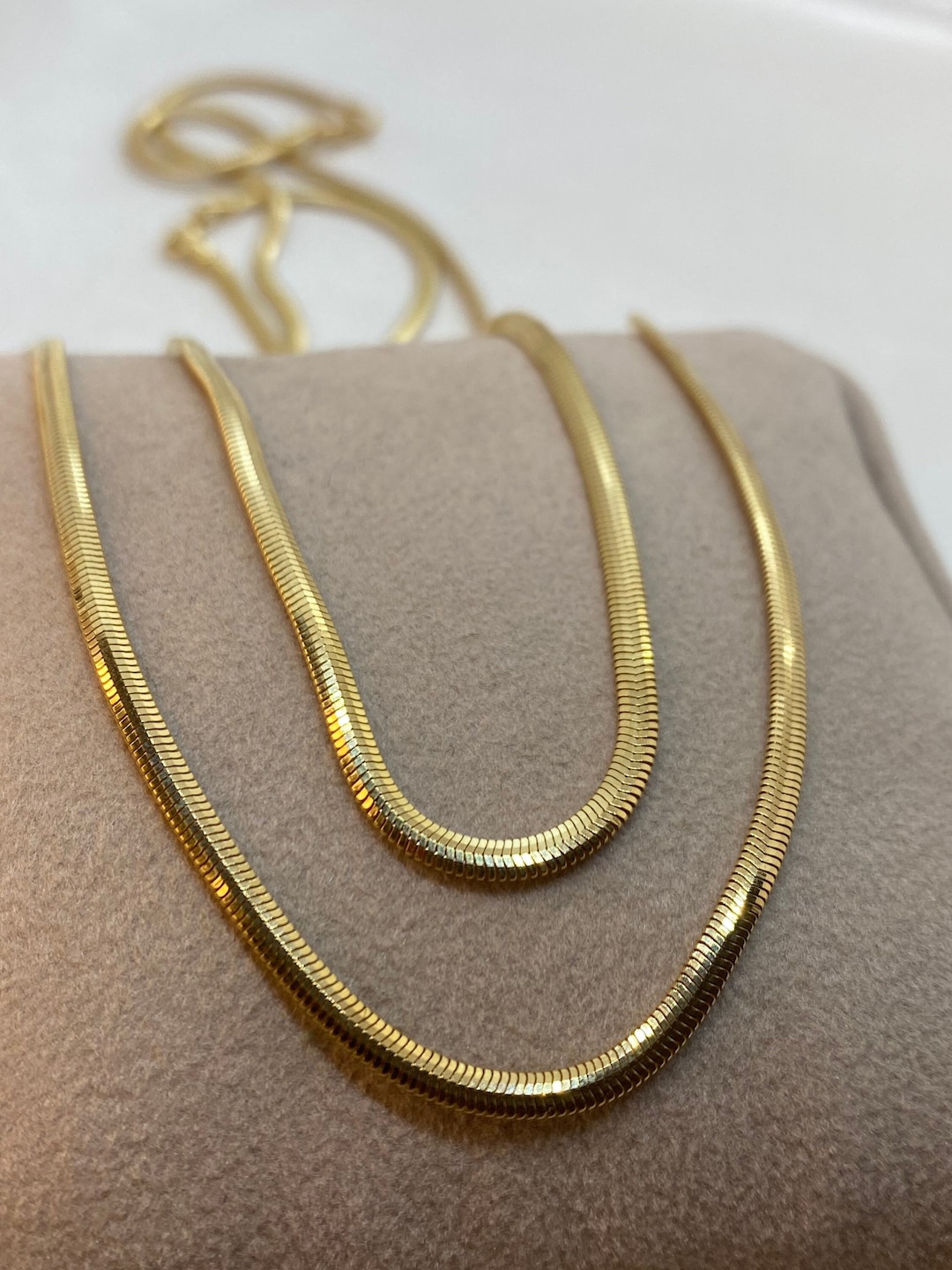 18k Gold Herringbone Necklace: Flat Snake Chain Choker - Etsy