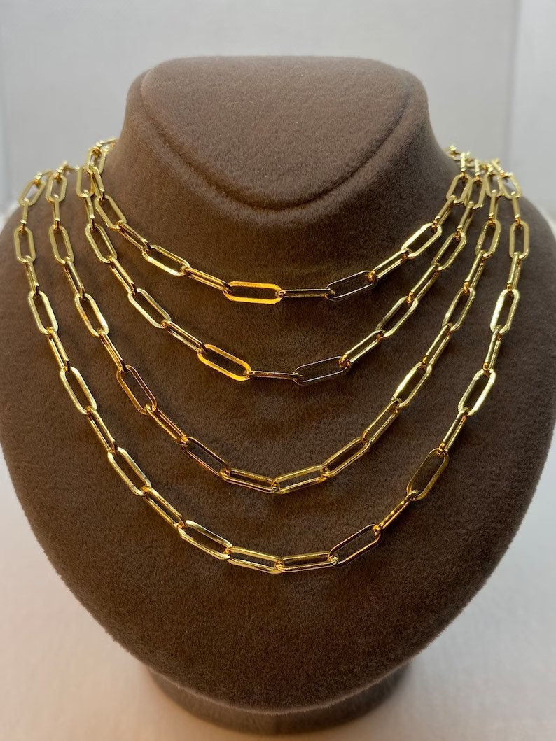 18k Gold Paperclip Necklace,18k Paper Clip Chain, 18k Real Gold ...