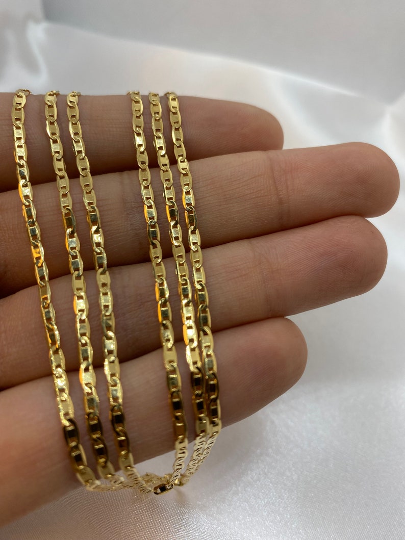 18k Gold Flat ANCHOR CHAIN Necklace ,2.3mm ,mariner Chain , 18k Real ...