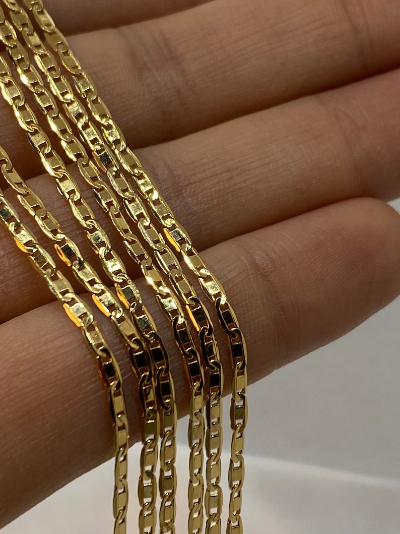 18k Gold Flat ANCHOR CHAIN Necklace ,2.3mm ,mariner Chain , 18k Real ...