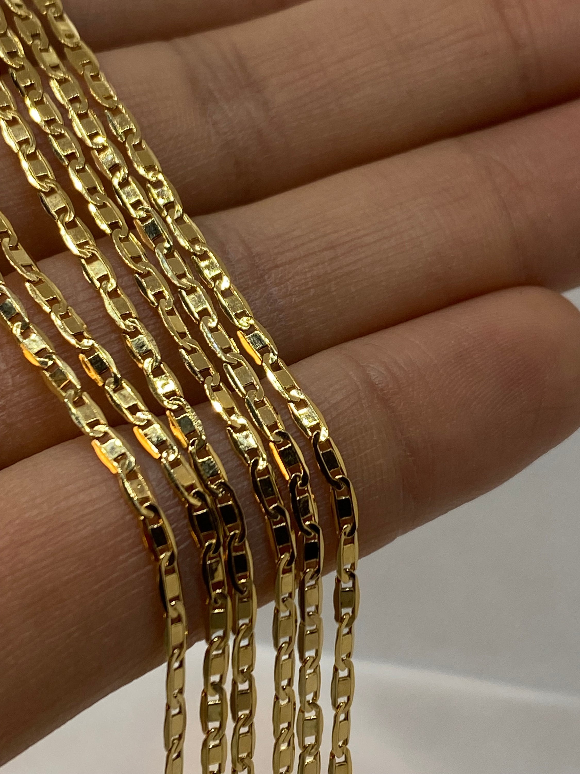 18k Gold Flat ANCHOR CHAIN Necklace ,2.3mm ,mariner Chain , 18k Real ...