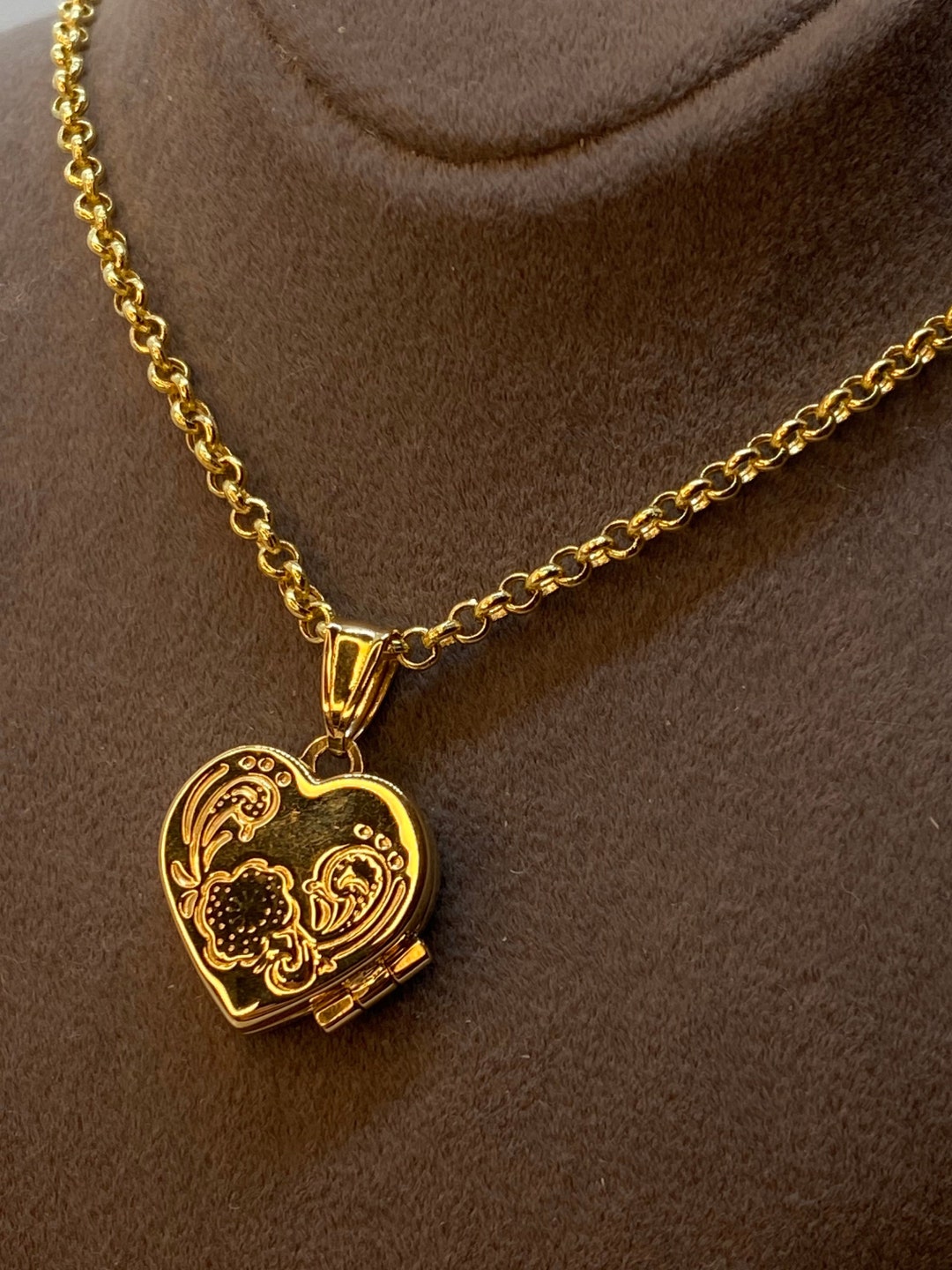 14k Solid Gold Heart Locket Necklace With 19.5” Rolo Chain ,2 Mm Gold ...
