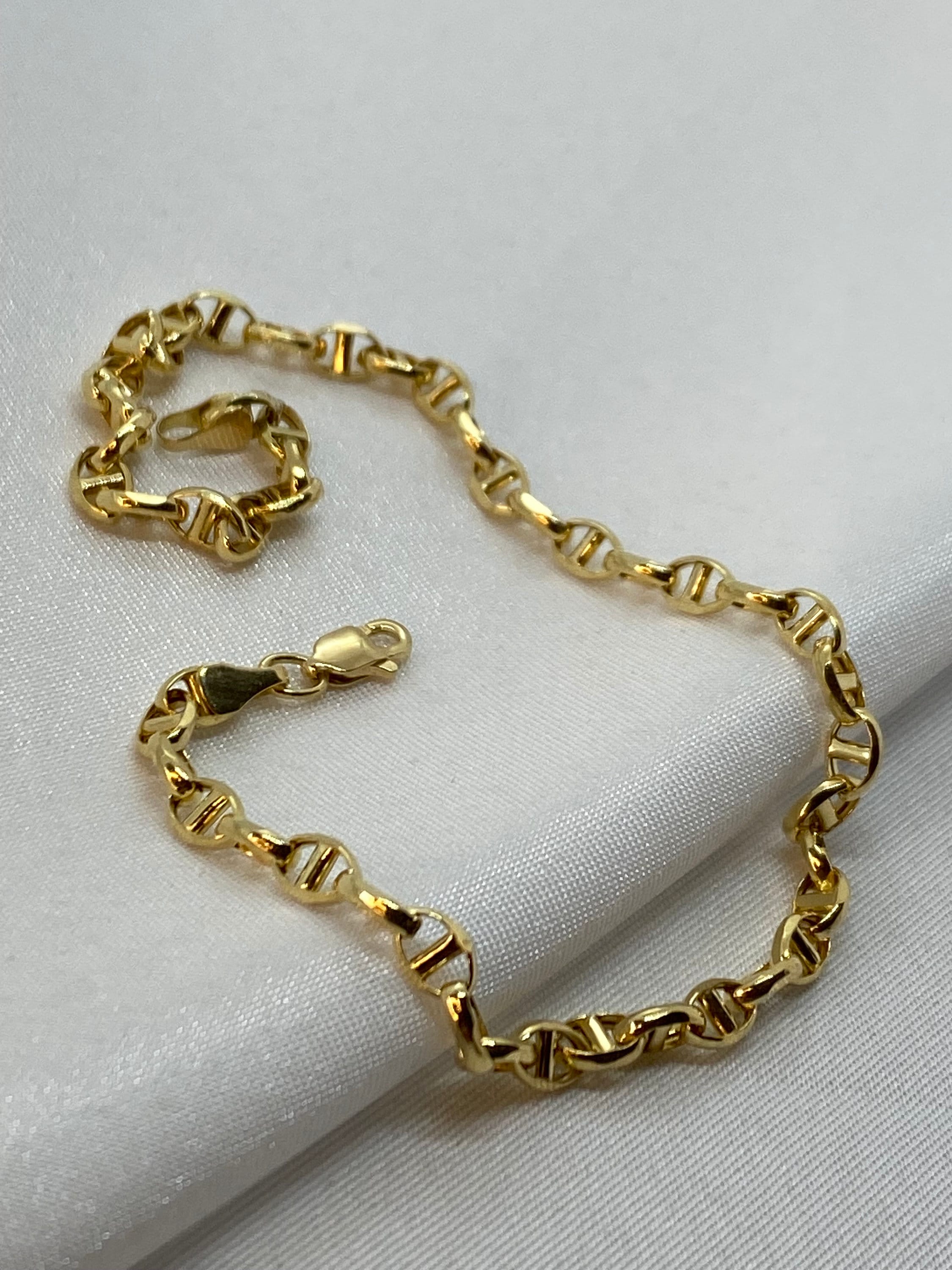 18k Real Gold ANCHOR CHAIN Bracelet 4mm ,mariner Gold Bracelet, Mariner ...