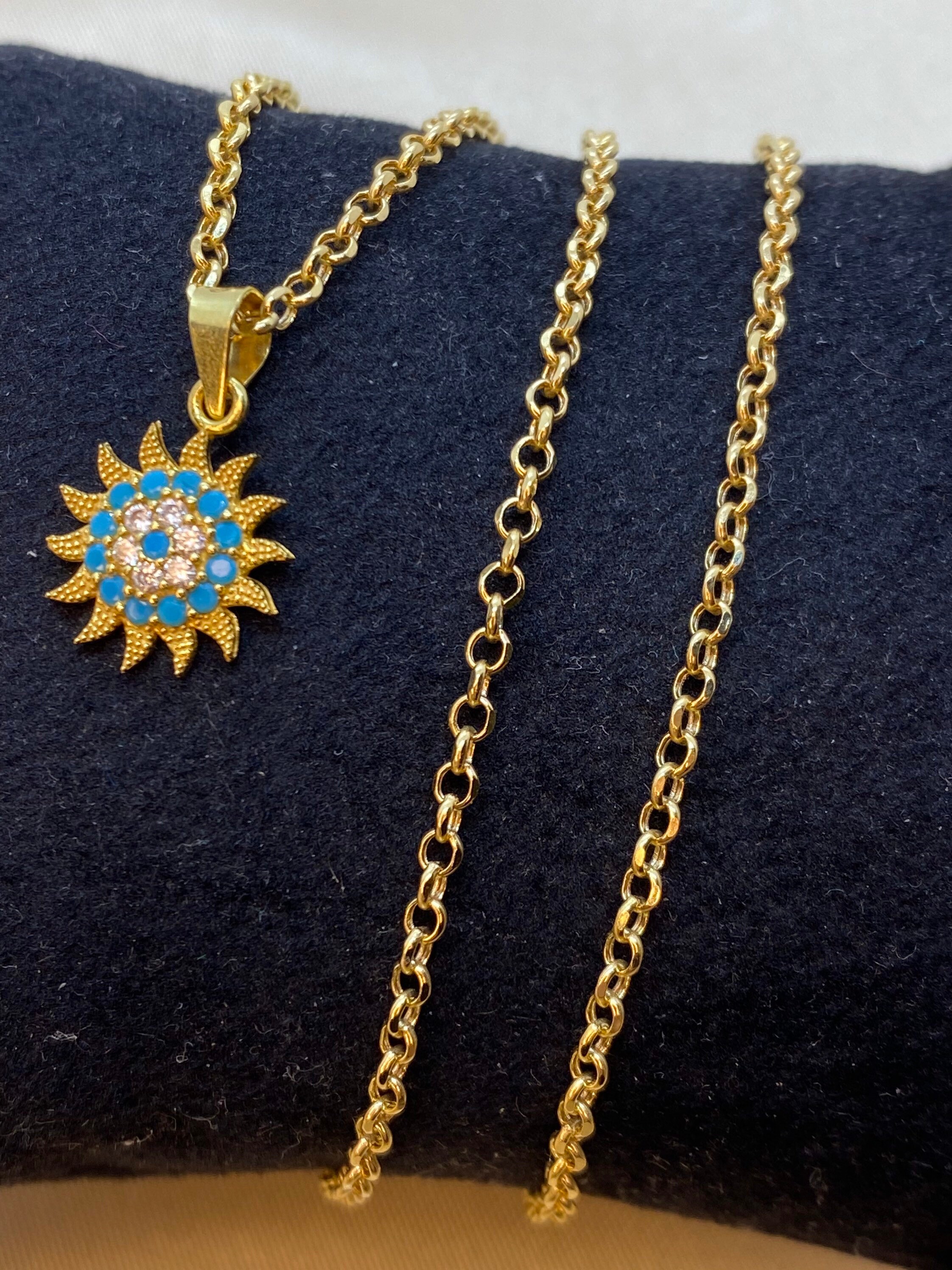 18k Solid Gold Sun Medallion Necklace Dainty Sunburst - Etsy