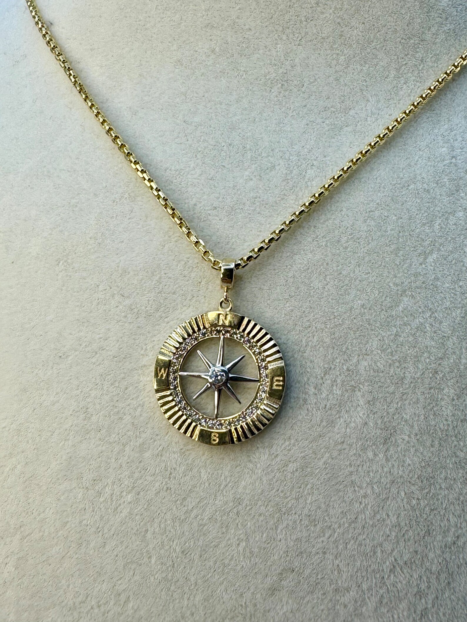 14K Solid Gold Compass Necklace, Compass Jewelry, Solid Gold Necklace ...