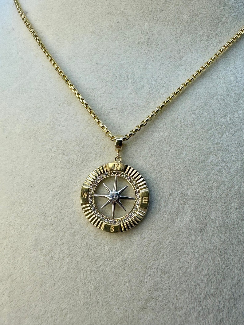 14K Solid Gold Compass Necklace, Compass Jewelry, Solid Gold Necklace ...