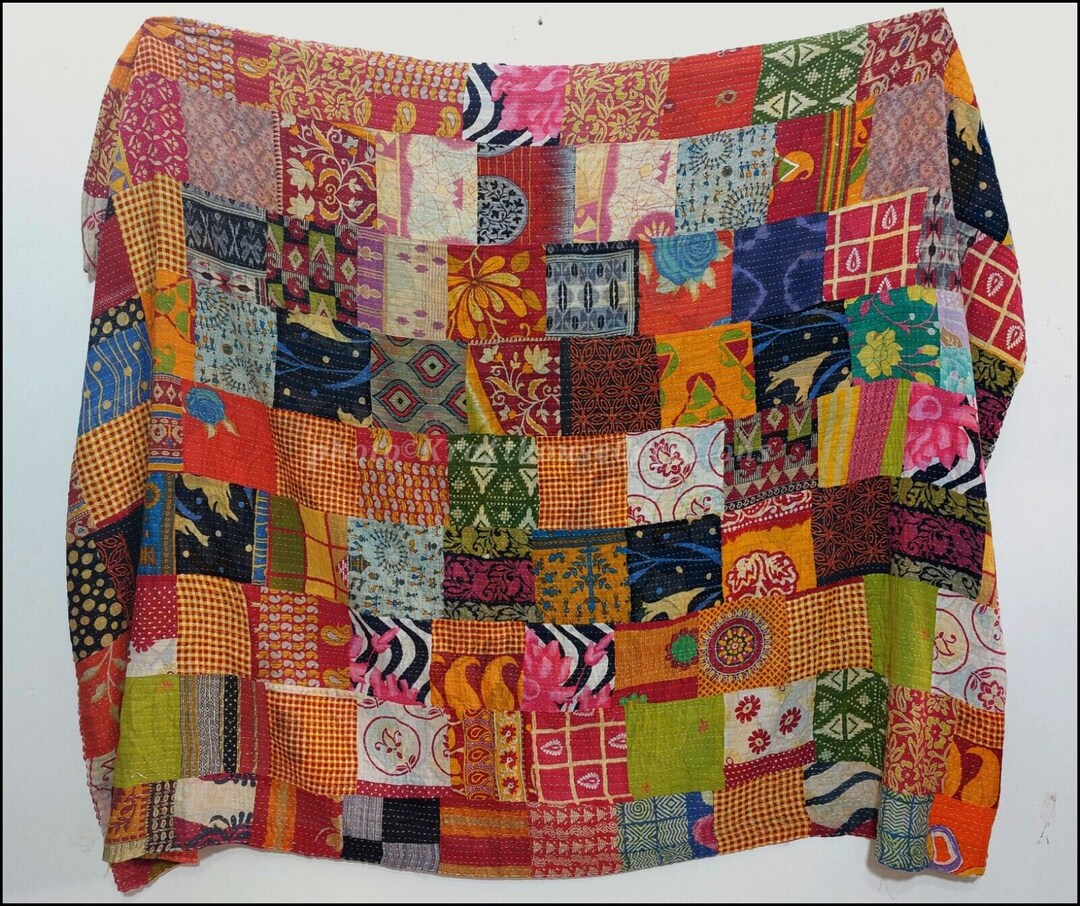 Indian Handmade Patchwork Quilt Queen Size Quilt Cotton Kantha Quilt ...