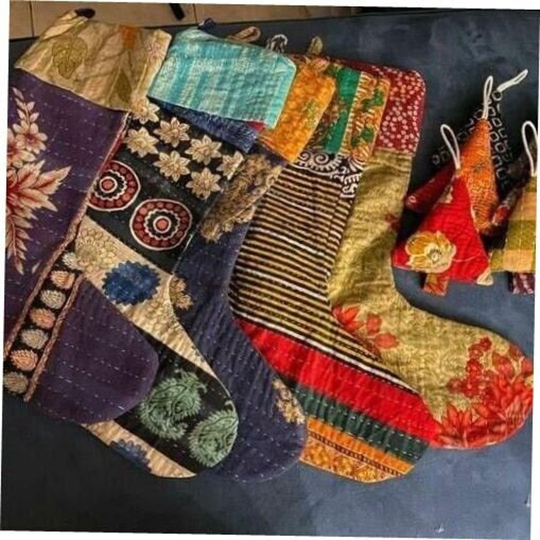 Christmas Stocking Kantha Stockings Set Of 5 100 Pcs Set Vintage Kantha