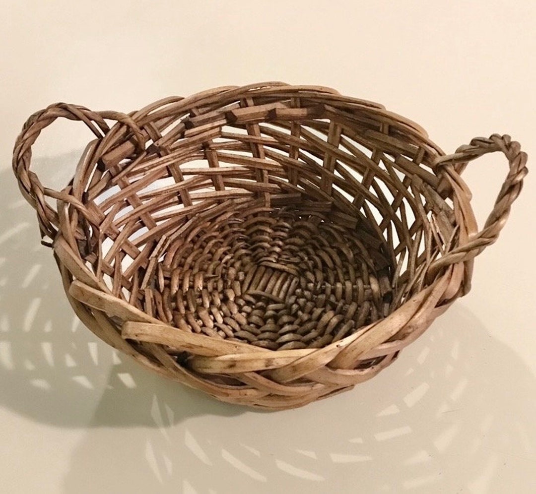 Vintage Round Rustic Split Willow Wicker 2 Handle Tabletop Fruit/bread ...