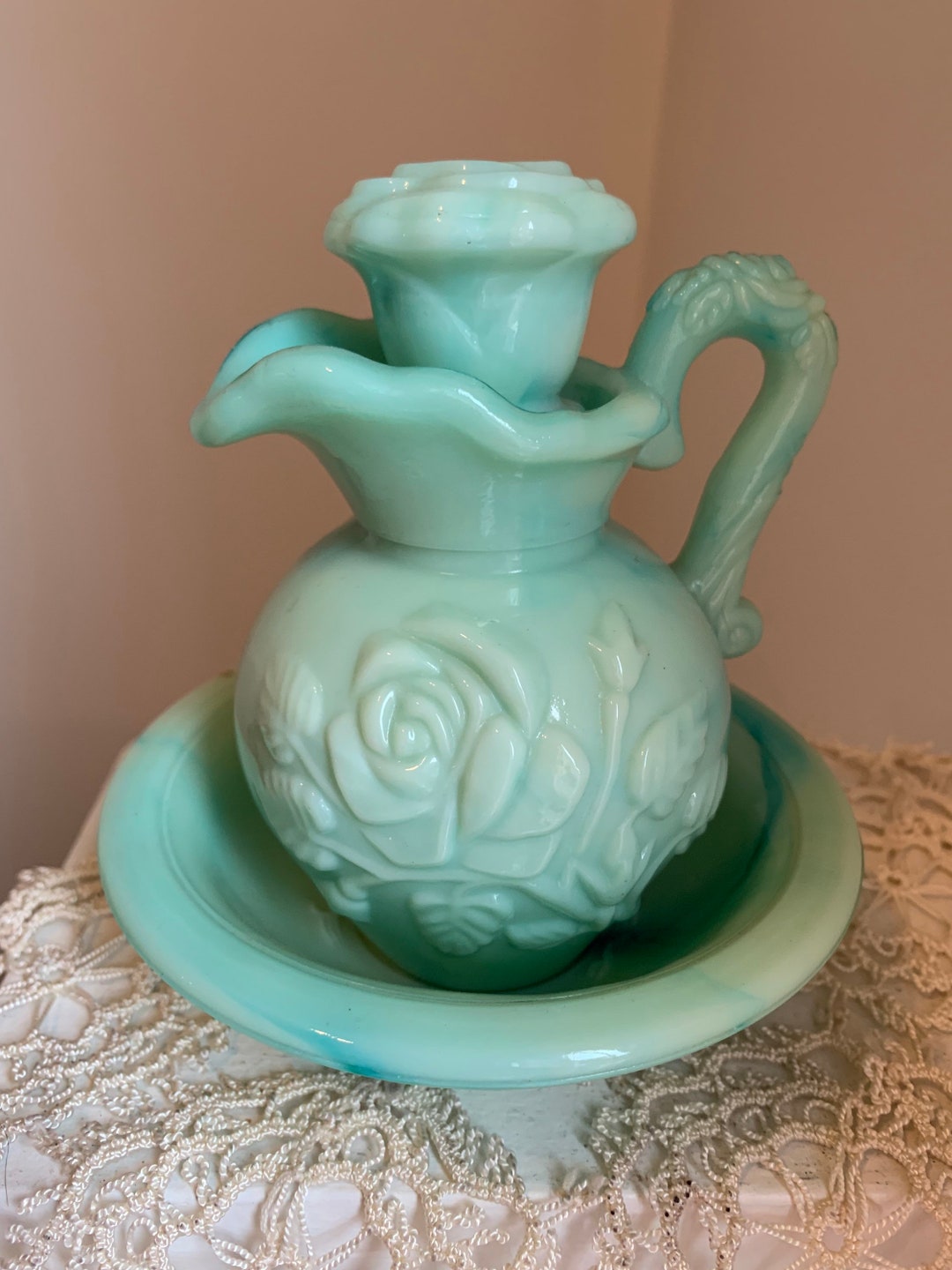 Vintage AVON Glass, Cruet, Turquoise Milk Glass, Collectible Glass ...