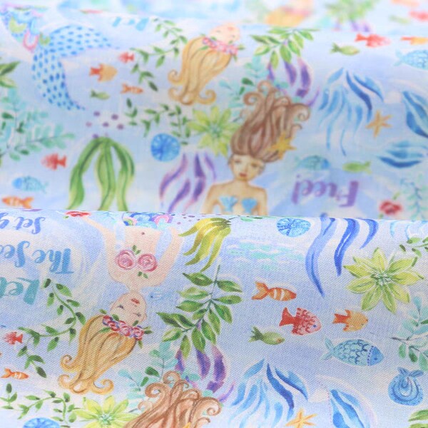 Mermaid Cotton Fabric - Etsy UK