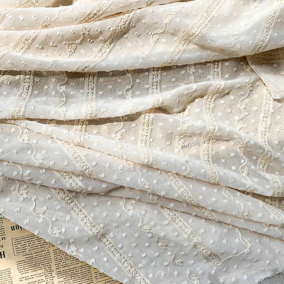 Dobby Dot Stripes Embroidery Sheer Chiffon, Swiss Knot Chiffon Fabric ...