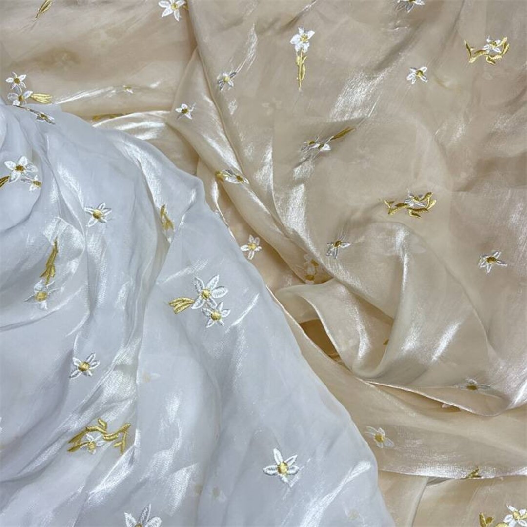 Floret Embroidery Silky Sheer Flowy Chiffon, Quality Dress Clothing ...