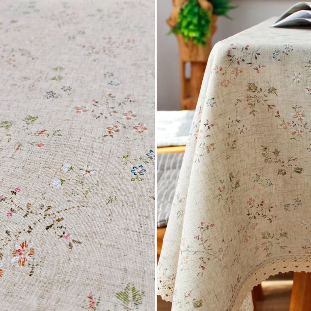 57" Wide Delicate Floral Print Linen Blend Cotton Fabric, Country Style ...