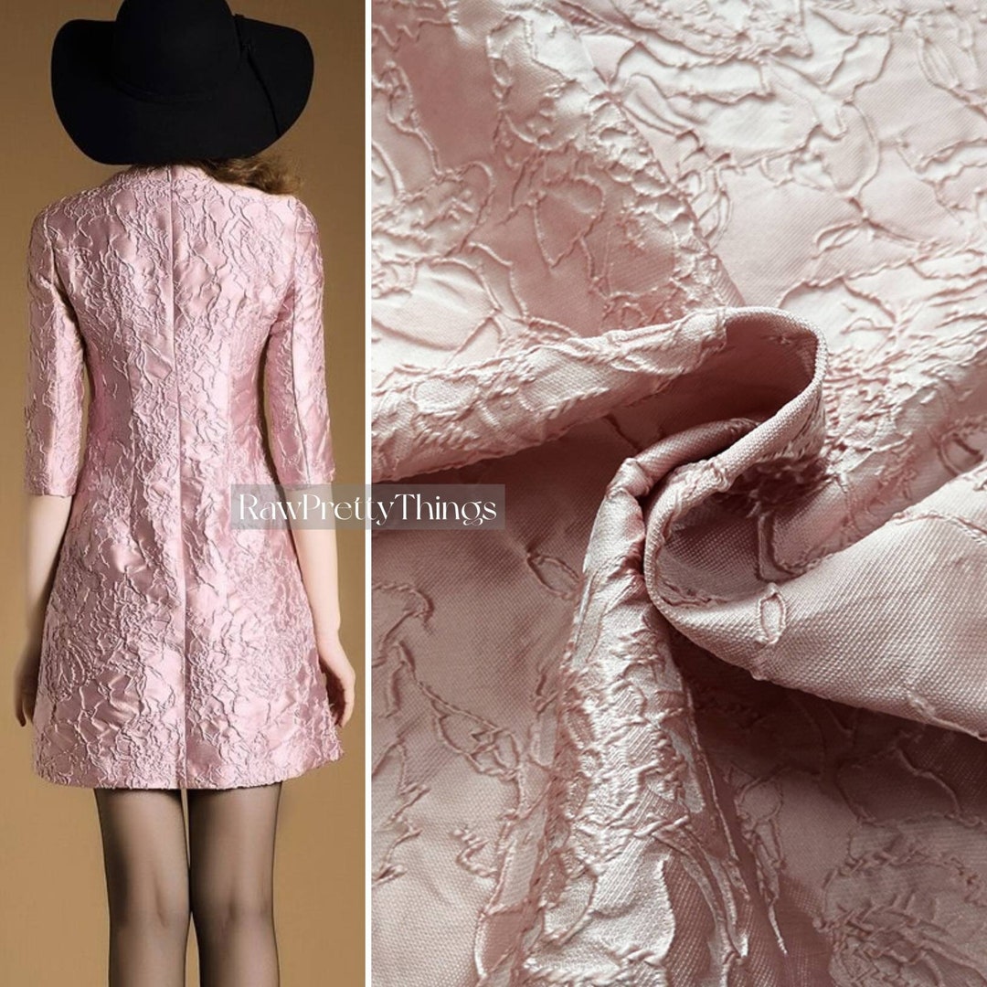 55 Wide Embossed Line Floral Jacquard Brocade, Textured Designer Fabric ...