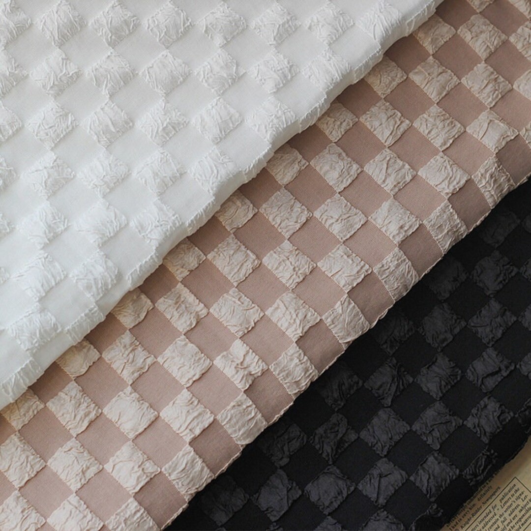 56 Wide 3D Embossed Check Jacquard Fabric, Slight Stretch Cloqué ...