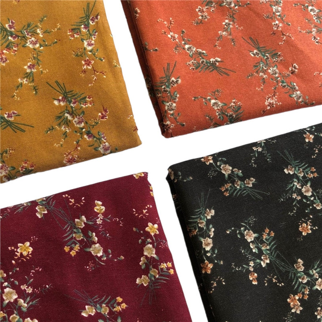 57 Wide Vintage Floral Print Rustic Cotton Fabric, Natural Cotton Linen ...