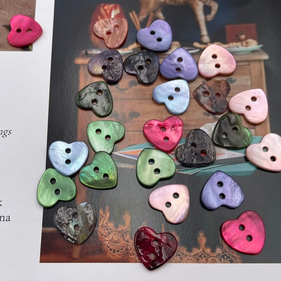 10 Pcs 12.5mm Heart Shape Natural Mother of Pearl Buttons, Heart Shape ...