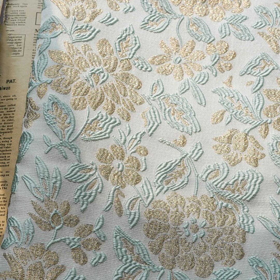 55 Wide Gold Shimmery Embossed Mint Floral Jacquard - Etsy