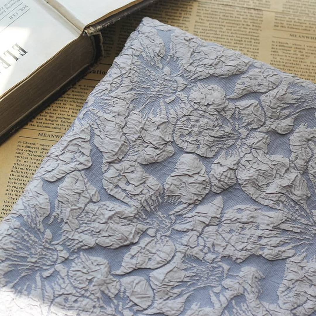 56 Wide Textured Floral Jacquard Fabric, Designer Floral Cloqué ...