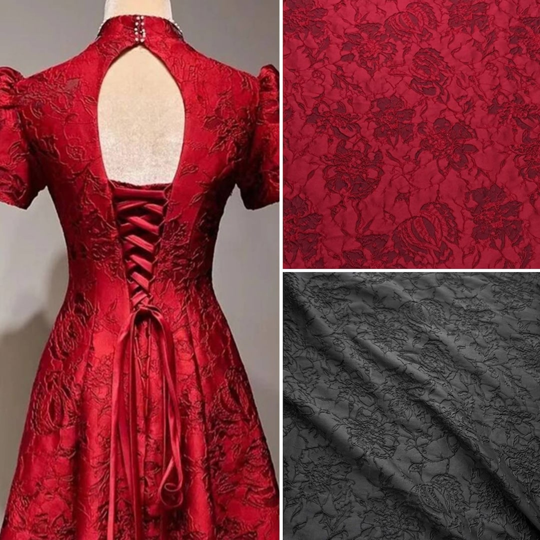 57" Wide Jacquard Embossed Line Floral Brocade, Textured 3D Art Brocade ...