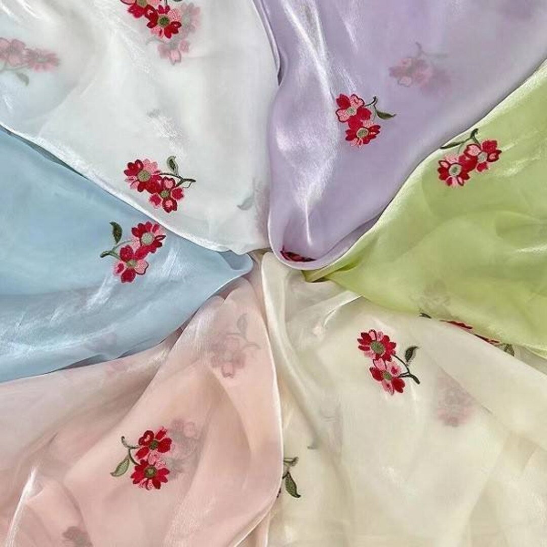 Floret Embroidery Silky Sheer Flowy Chiffon, Quality Dress Clothing ...