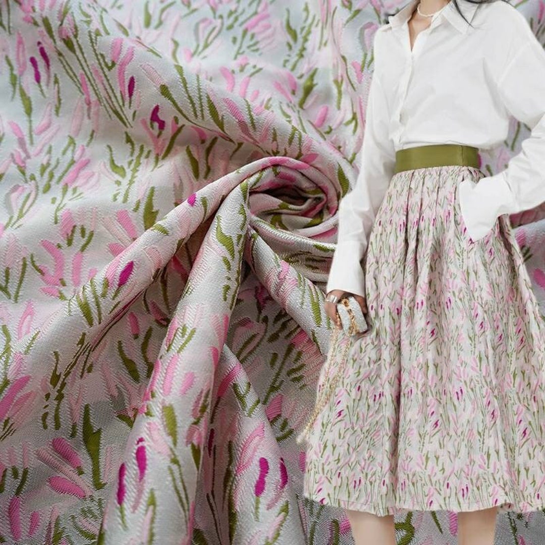 59 Wide Jacquard Embossed Pink Tulip Brocade, 3D Art Fabric, Quality ...