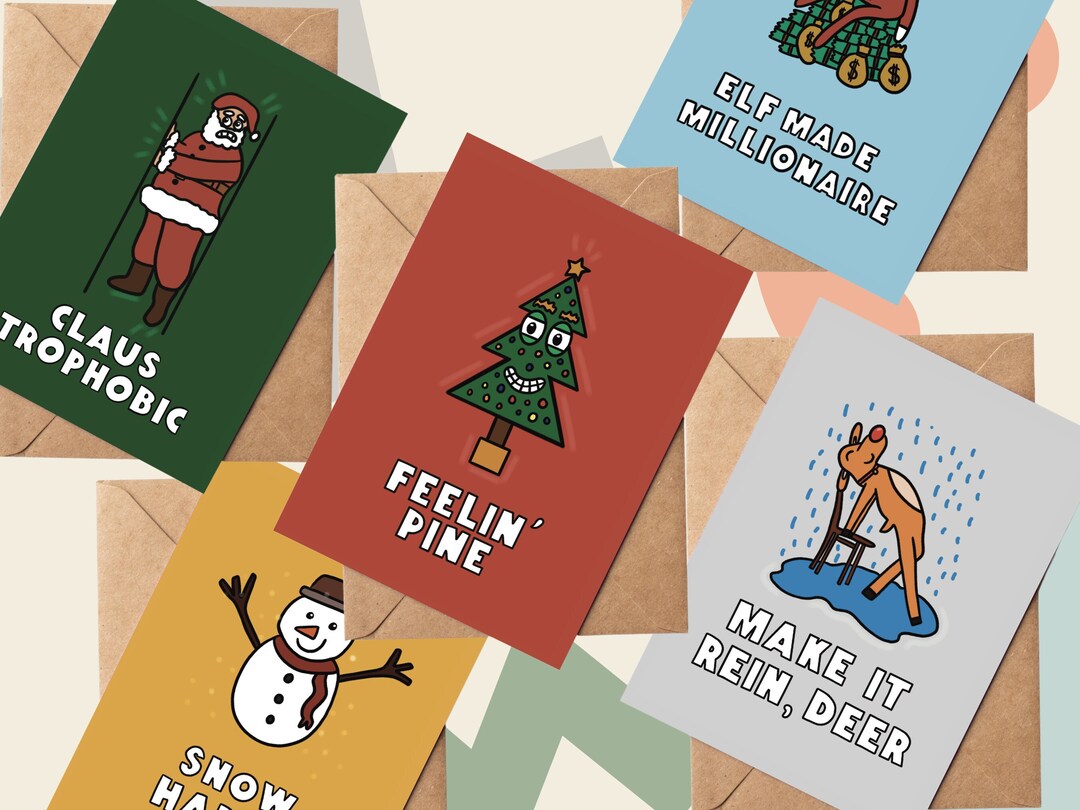 Funny Multipack Christmas Cards Illustrated A6 - Penguin Christmas Card ...