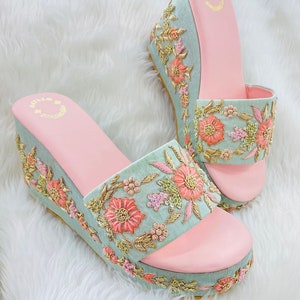 Handcrafted Bridal Wedges: Embroidered Indian Wedding Platform Heels - Etsy