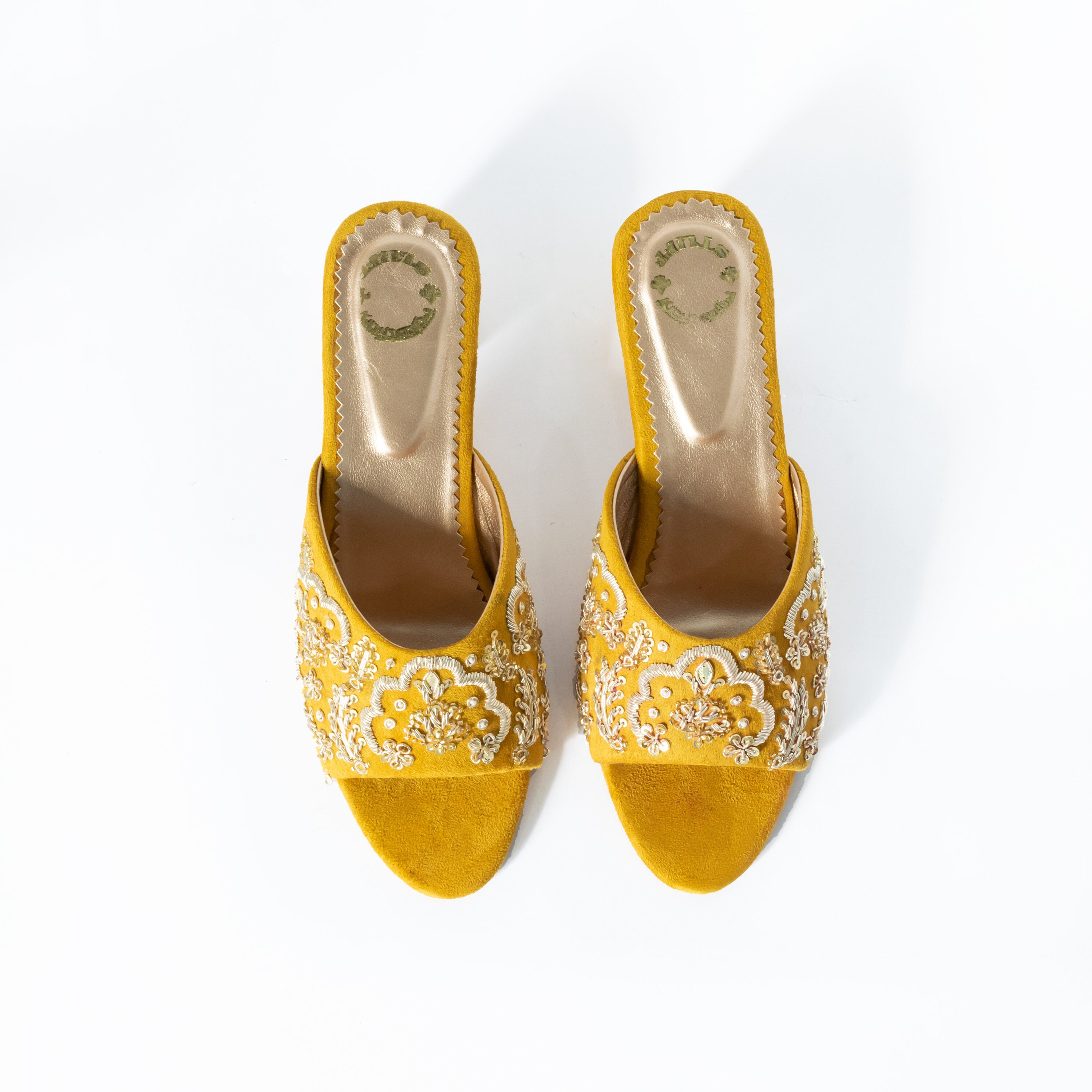 Ethnic Indian Women Mustard Heel With Embroidery Wedding Heels Bridal ...
