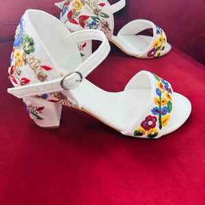 White Handmade Bridal Heels, Embroidered Heels for Bride, Indian Ethnic ...