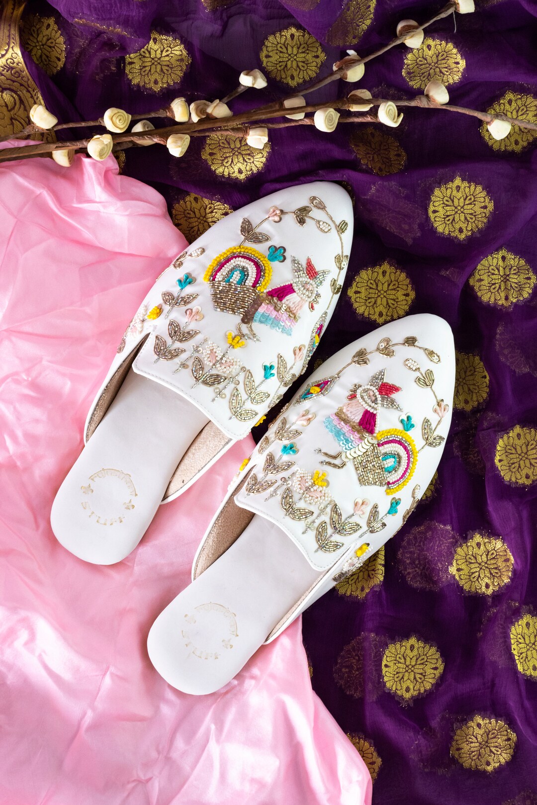 Embroidered White Mules, White Mules Shoes Embellished, , Handmade ...