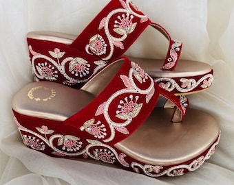 Ethnic Indian Bridal Women Synthetic Leather Gold Wedges With ...