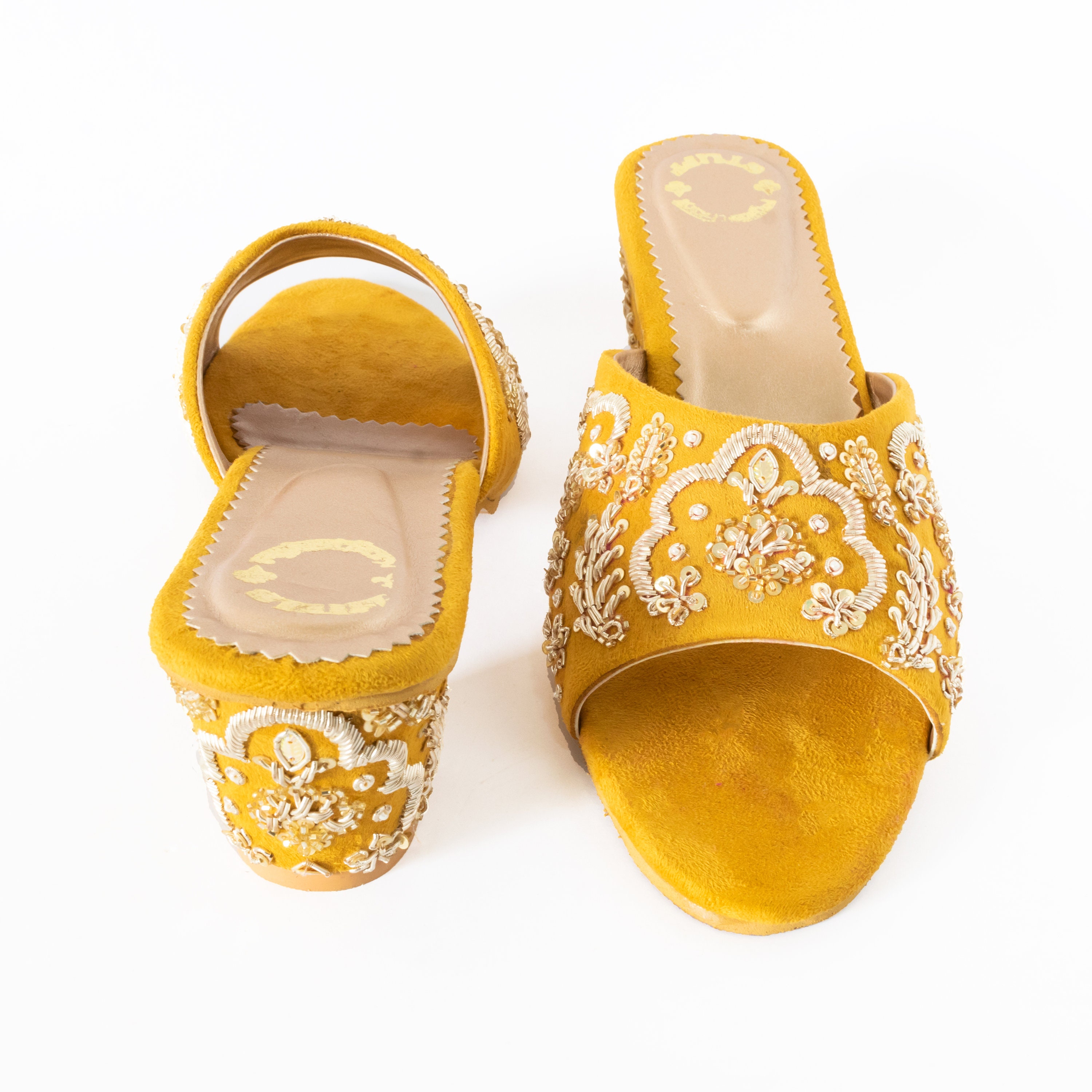 Ethnic Indian Women Mustard Heel With Embroidery Wedding Heels Bridal ...