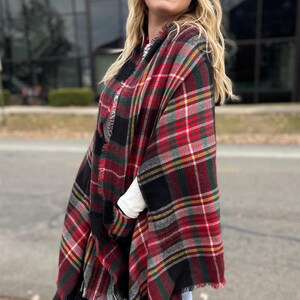 Pocket Ruana, Bohemian Winter Wrap, Plaid Tartan Blanket Scarf ...