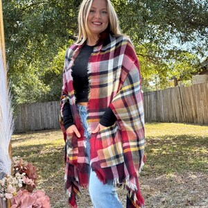 Pocket Ruana, Bohemian Winter Wrap, Plaid Tartan Blanket Scarf ...