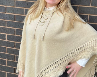Poncho With Hood, Woman's Poncho, Ivory Poncho, One Size Fits Most ...